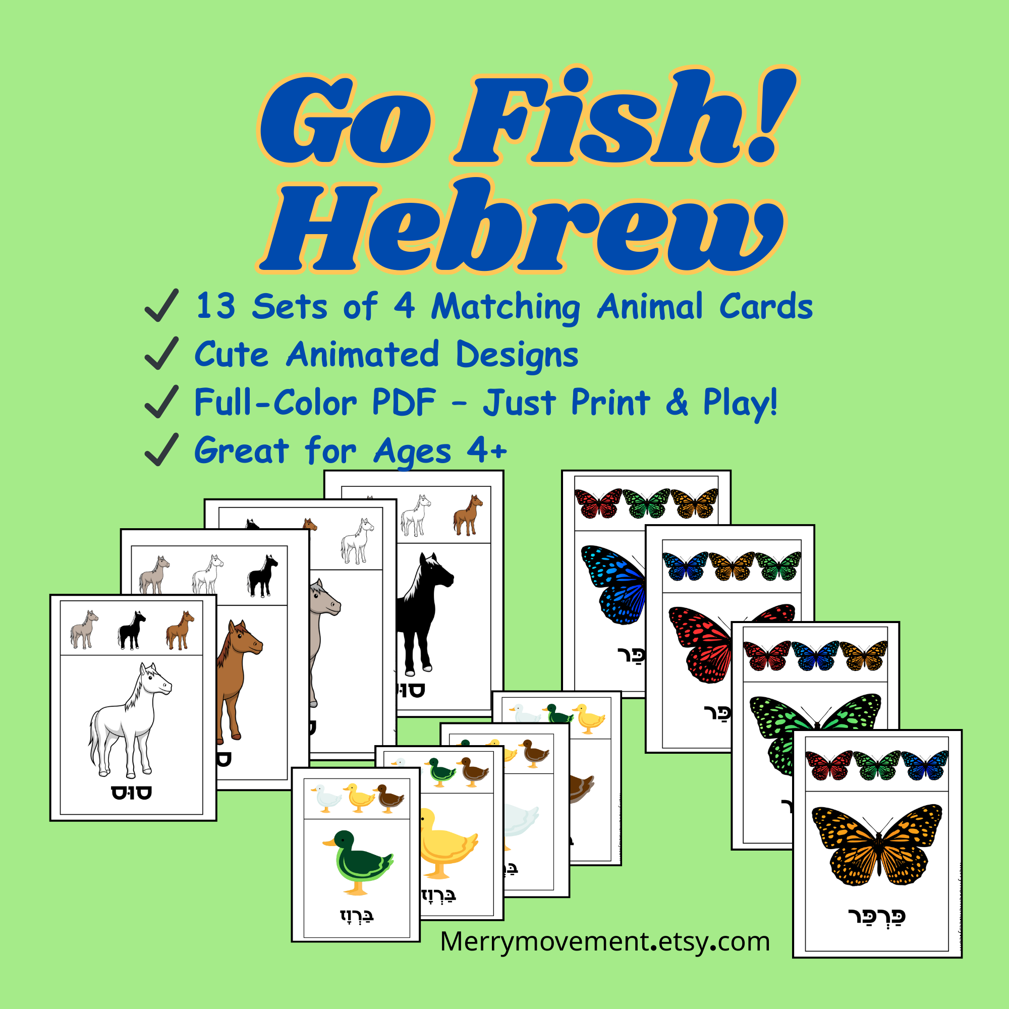 Hebrew Go Fish Game – Animal Vocabulary | רביעיות בעברית חיות | – Lee ...