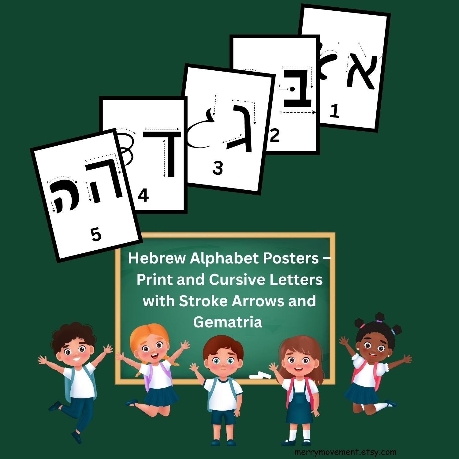Hebrew Alphabet Display Pages with Print & Cursive + Gematria | Arrows ...