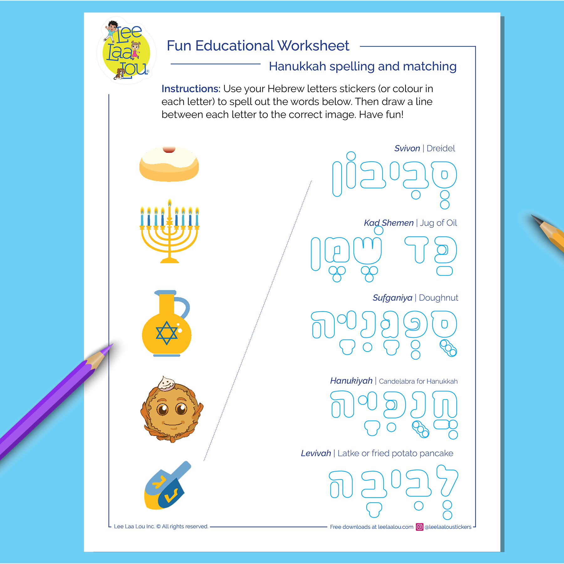Hanukkah Activity Worksheet - Hanukkah Symbols and Items – Lee Laa Lou