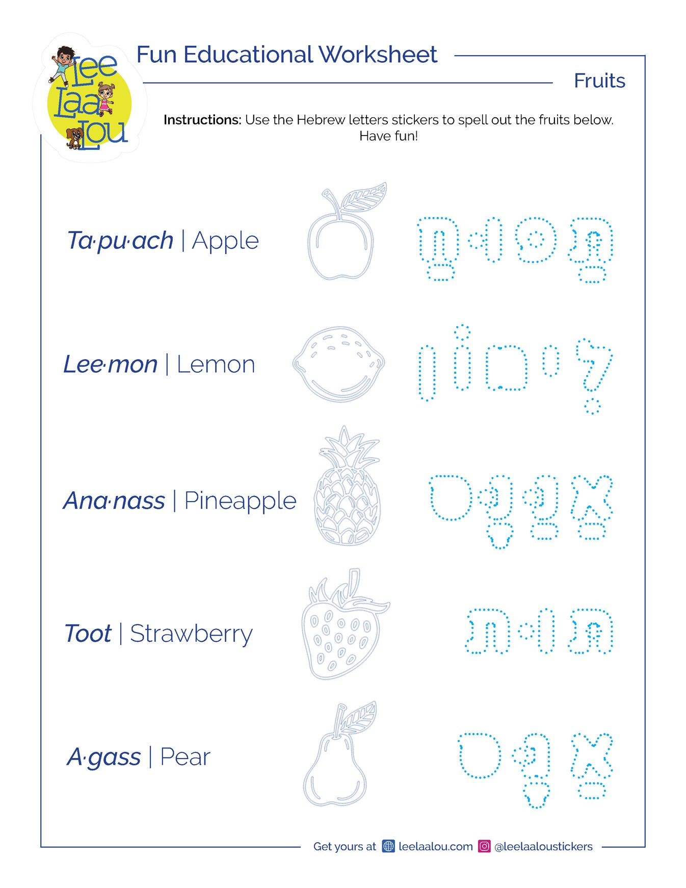 Fruits Spelling Worksheet – Lee Laa Lou