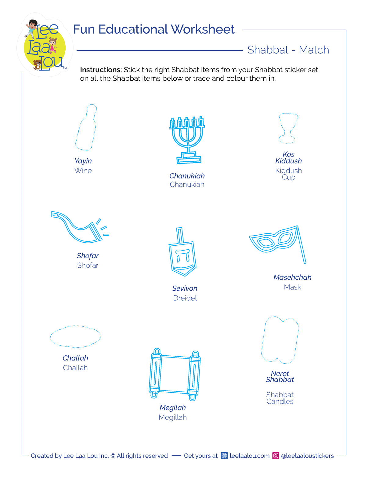 Shabbat Worksheet- match the items – Lee Laa Lou